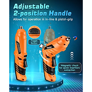 Vastar Cordless Electric Screwdriver Set, 48Pcs 3.7V Rechargeable Screwdriver Kit, Dual Position Handle, Battery Indicator, Flexible Shaft, LED Light