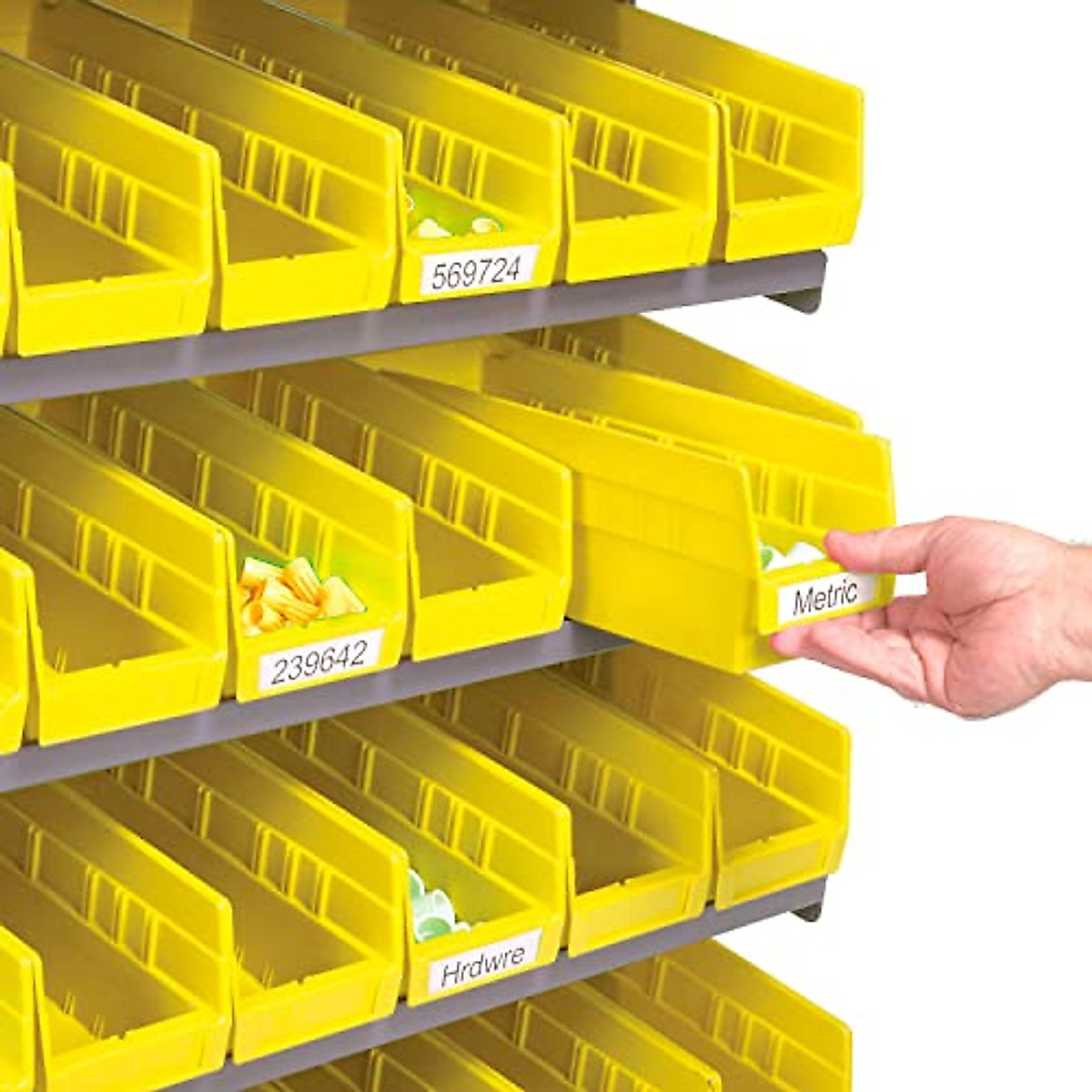 Global Industrial Floor Rack, 8 Shelves w/ (64) 4" W Yellow Bins, 33x12x61