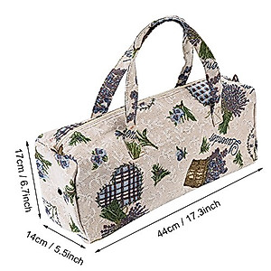 Knitting Tote Bag, Household Fabric Crafts Knitting Needles Storage Sweater Sewing Needles Organizer Bag 7.32 x 5.51 x 6.69 inch(Purple Flower)