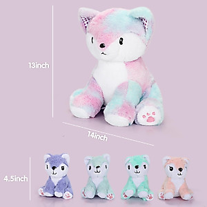 Pegmapri Rainbow Fox Stuffed Animals, Mommy Fox Plush with 4pcs Cute Baby Fox Plushie Set for Boys Girls