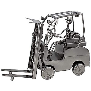 BRUBAKER Wine Bottle Holder 'Forklift' - Table Top Metal Sculpture - with Greeting Card