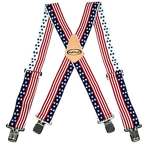American Flag Pattern X-back Suspenders Mens Suspenders 2" Wide Adjustable and Elastic Braces X Shape with Very Strong Clips - Heavy Duty (New USA)