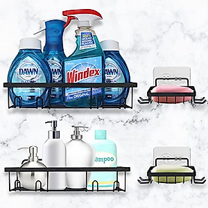 Fakoidat Shower Caddy with Soap Dish Holder, Set of 4 Adhesive Shower Shelves, Large Capacity Rustproof Stainless Steel Bathroom Organizer for Inside Shower, No Drilling Needed, Sleek Black Finish