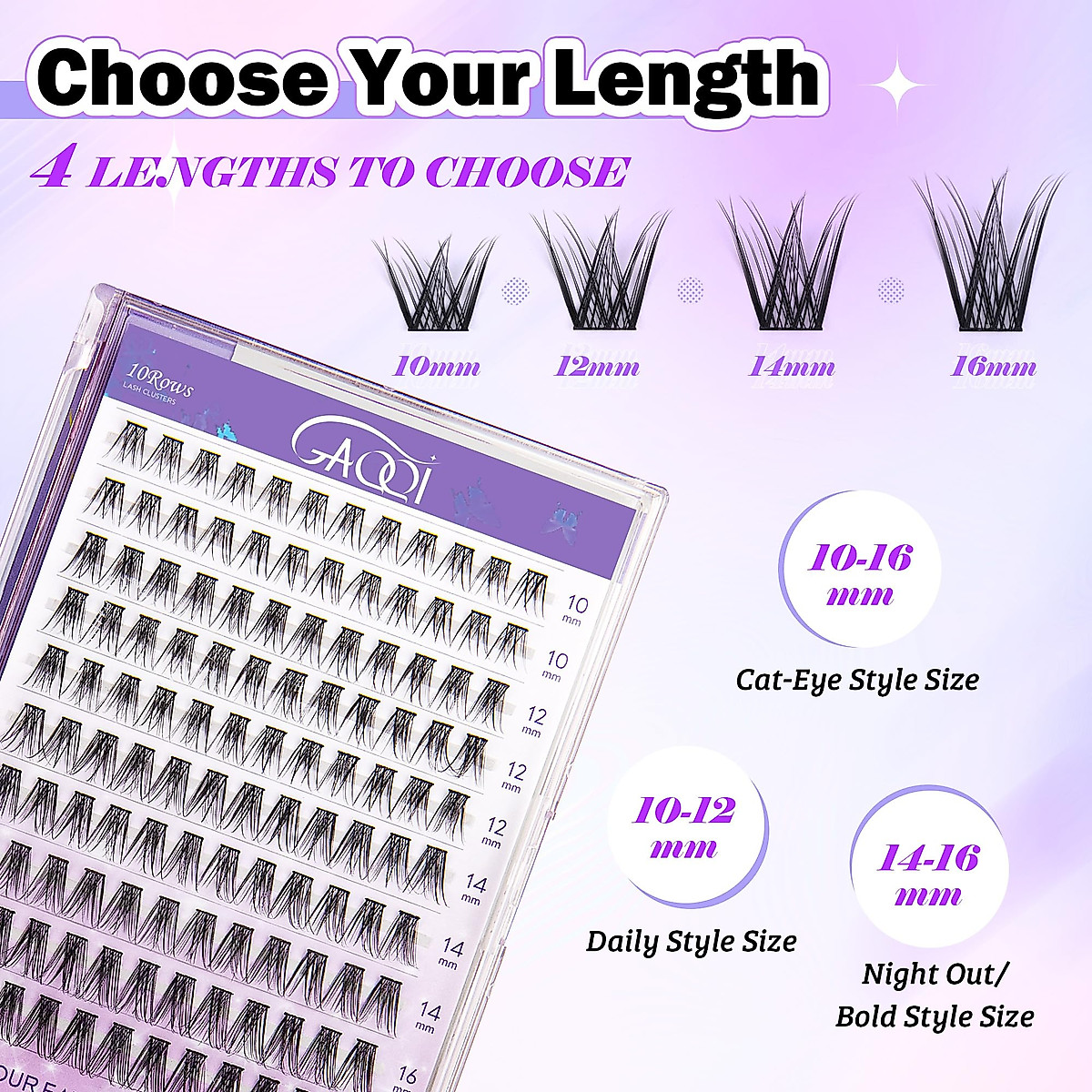 GAQQI Lash Clusters, GQ45 Individual Lashes D Curl, DIY Lash Extension 14mm Only False Eyelash Clusters 120PCS, Natural & Wispy Lash Wisps (GQ45,D Curl,14mm)