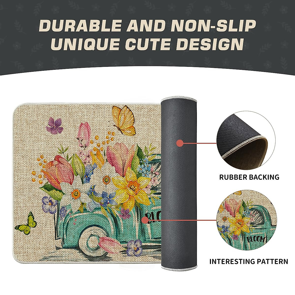 Artoid Mode Spring is in The Air Decorative Doormat, Seasonal Tulips Truck Spring Holiday Low-Profile Floor Mat Switch Mat for Indoor Outdoor 17 x 29 Inch