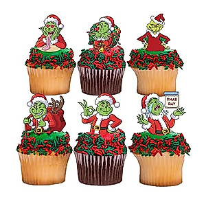 36Pcs Halloween Edible Cupcake Topper Christmas Nightmare Cake Decoration Grinch Pattern Birthday Rice Paper Decor (Grinch)
