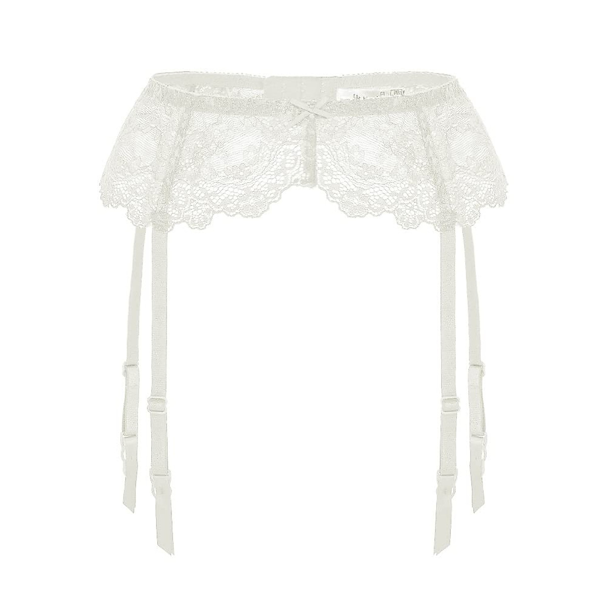 CITUYER Sexy Lace Adjustable Garter Belt High Waisted Hollow Out Lace Suspender Garter Belts for Women (White-L)