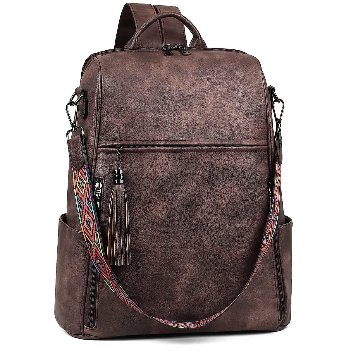 FADEON Laptop Backpack Purse for Women Large Designer PU Leather Laptop Bag, Ladies College Book Bag Shoulder Bags