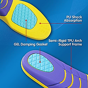 Heavy Duty Arch Support Insoles - 210+ lbs Plantar Fasciitis Insoles for Men Women, Shock Absorption Running Athletic Gel Insoles Orthotic Inserts for High Arch Relieve Foot Pain