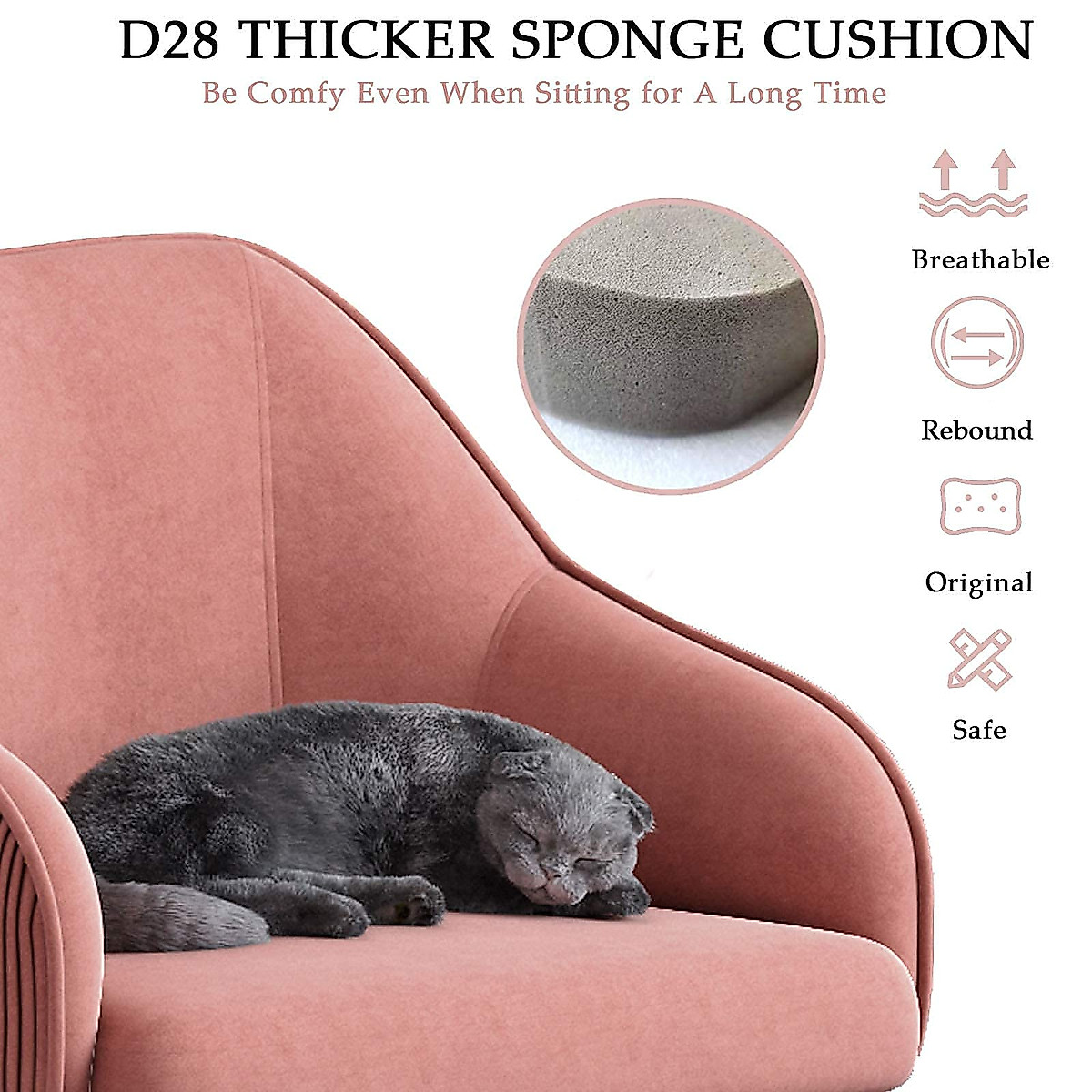 CAELUM Cute Pink Desk Chair for Teen Girl Kids, Home Office Computer Desk Chairs with Wheels and Arms, Comfy Velvet Fabric Swivel Rolling Task Chair Vanity Chair for Makeup Room, Bedroom, Living Room