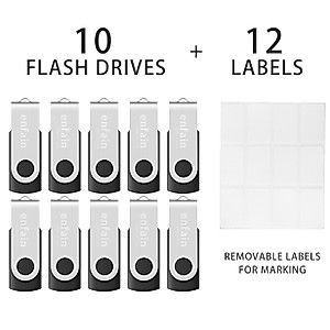 10-Pack Enfain 16GB USB 2.0 Swivel Flash Drives: Shareable Data Storage for Home & Office Use (Black)