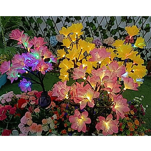 SNUGBERI 2 Pack Outdoor Solar Camellia Lights with 20 Head Flower, Color Changing LED Camellia Flower Landscape Pathway Lights Waterproof Solar Flower Lights for Garden Patio Yard Lawn