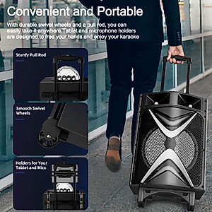 VeGue Karaoke Machine for Adults & Kids, Bluetooth Speaker PA System with 2 Wireless Microphones, 10'' Subwoofer, Disco Ball LED Light, Singing Machine for Home Karaoke, Party, Church (VS-1088)