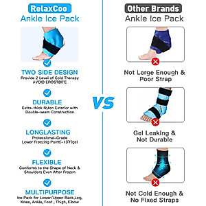 RelaxCoo Ankle Ice Pack Wrap for Swelling, Reusable Gel Ice Pack for Ankle Injuries, Cold Compress Therapy for Foot Pain Relief, Achilles Tendonitis, Plantar Fasciitis, Sprains
