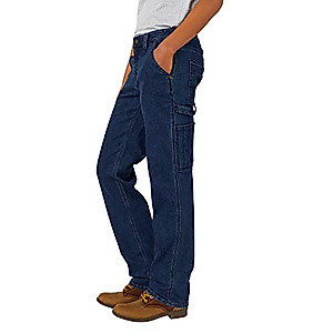 Dickies Women's Denim Straight Carpenter Pant, Dark Stone Wash, 14 RG