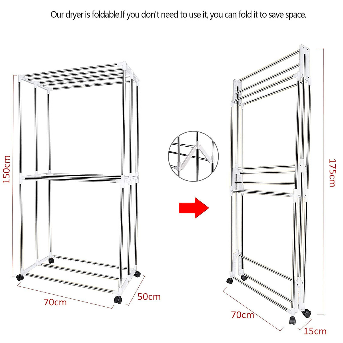 Portable Foldable Clothes Dryer Electric Drying Rack with Heater Low Noise Touch Screen for Home,RV,Student Dorm and Apartment Indoor