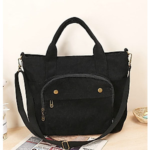 Corduroy Tote Bag for Women Corduroy Multi-pocket Satchel Bag Zipper Crossbody Bag Hobo Shoulder Bag Purse Messenger Bag