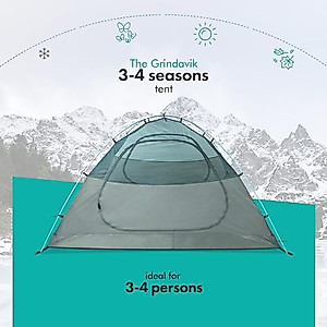 FE Active 4 Person Tent - Four Season 3-4 Man with 3000mm Waterproof Rip-Stop, Full Rainfly, Aluminum Poles Adult Tent for All Year Camping, Backpacking, Hiking, Travel | Designed in California, USA