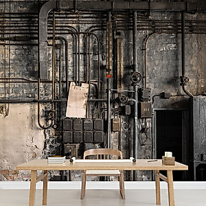 wall26 - Industrial Fuse Boxes Against Damaged Wall - Removable Wall Mural | Self-Adhesive Large Wallpaper - 100x144 inches