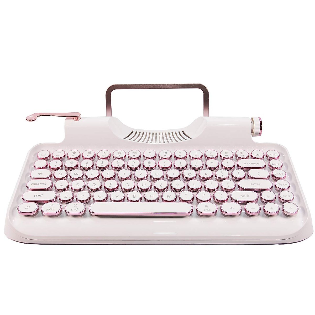 ZYQM Retro Typewriter Mechanical Wireless Keyboard with Tablet Stand, Bluetooth Connection, Artistic dot Keys (White)