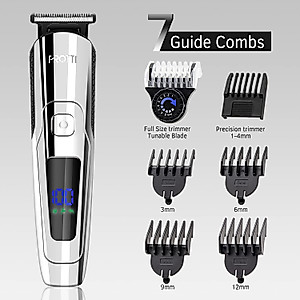 Beard Trimmer for Men, protti Hair Clippers for Men Waterproof Hair Trimmer 2 Ways Rechargeable Professional Cordless Hair Trimmer Facial Cutting Groomer All in 1 Mens Grooming Kit with LED Display