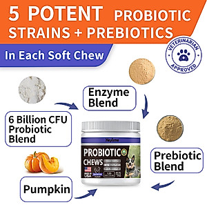 Probiotics for Dogs, Improve Yeast Balance, Itchy Skin Itchy Ears, Chicken Wrapped Sticks Pumpkin Dog Treats,14.1oz Rawhide Free