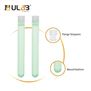 ULAB Plastic Test Tubes with Flange Stoppers, 50pcs of Dia.16x125mm Macaroon Party Tubes Shot Glasses, Green Color, 50pcs PE Flange Stoppers, Dia.16mm, Nature Color, UTT1017