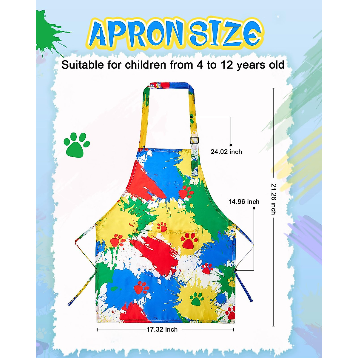 Lictin 2 Pack Kids Apron for Girls Boys Art Aprons for Cooking, Waterproof Art Apron with Pockets for Kids Painting Cooking Baking (4-12 Years)