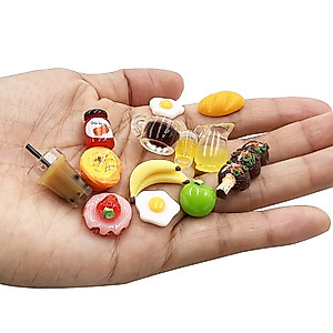 10 Set 50 Pieces Miniature Food Fits Doll Accessories Mini Drink Milk Hamburger Fries Cola Juice Plate Knife Fork Spoon Dessert Cake BBQ Milk Tea Fruit Fast Set Pretend Kitchen Play Toys Dollhouse
