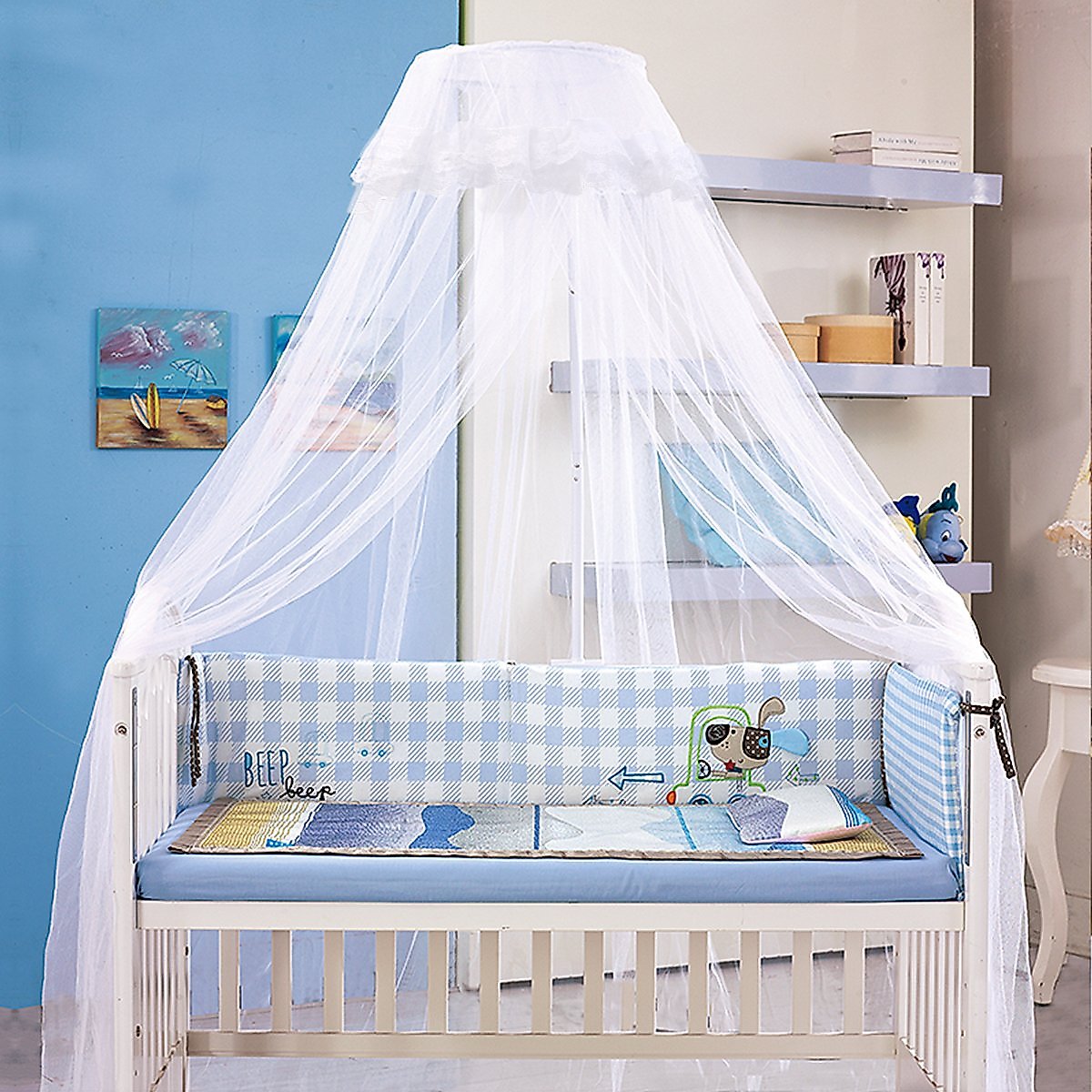 Toyvian Bed Canopy Net Baby Mosquito Net Girls Bed Tent Crib Mosquito Net, Lace Net Thicken Hanging Bed Canopy Easy Installation Mesh Net for Home Kids Room (White)