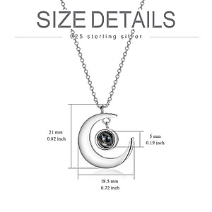 SOULMEET Sterling Silver Moon Necklace with I Love You in 100 Languages Projection Jewelry Gifts for Wife Mom Daughter Sister