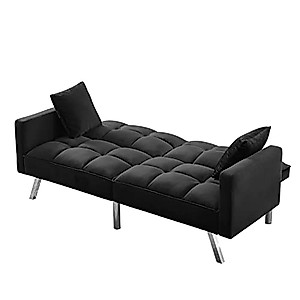 LCH Modern Tuft Futon Couch Convertible Loveseat Sleeper Reclining Sofa Bed Twin Size with Arms and 2 Pillows for Living Room, Black