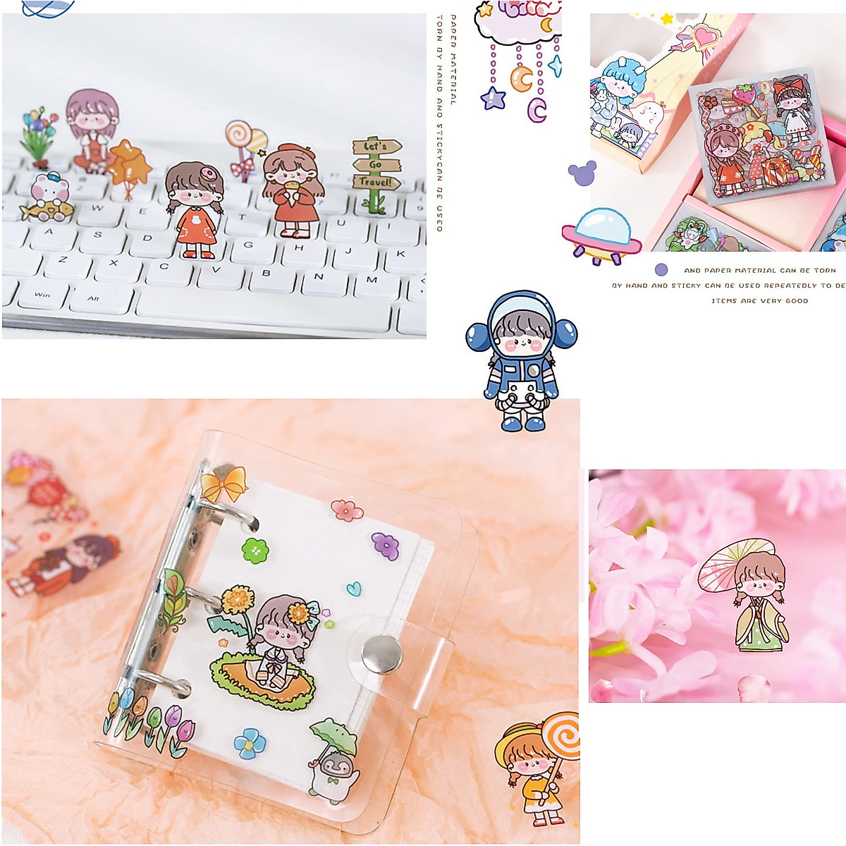 100 PCS Cute Cartoon Animal Stickers,Kawaii Transparent PET Sticker Sheets for Scrapbooking Bullet Journaling,Diary,DIY Arts Crafts,Album,Planners,Junk Journal