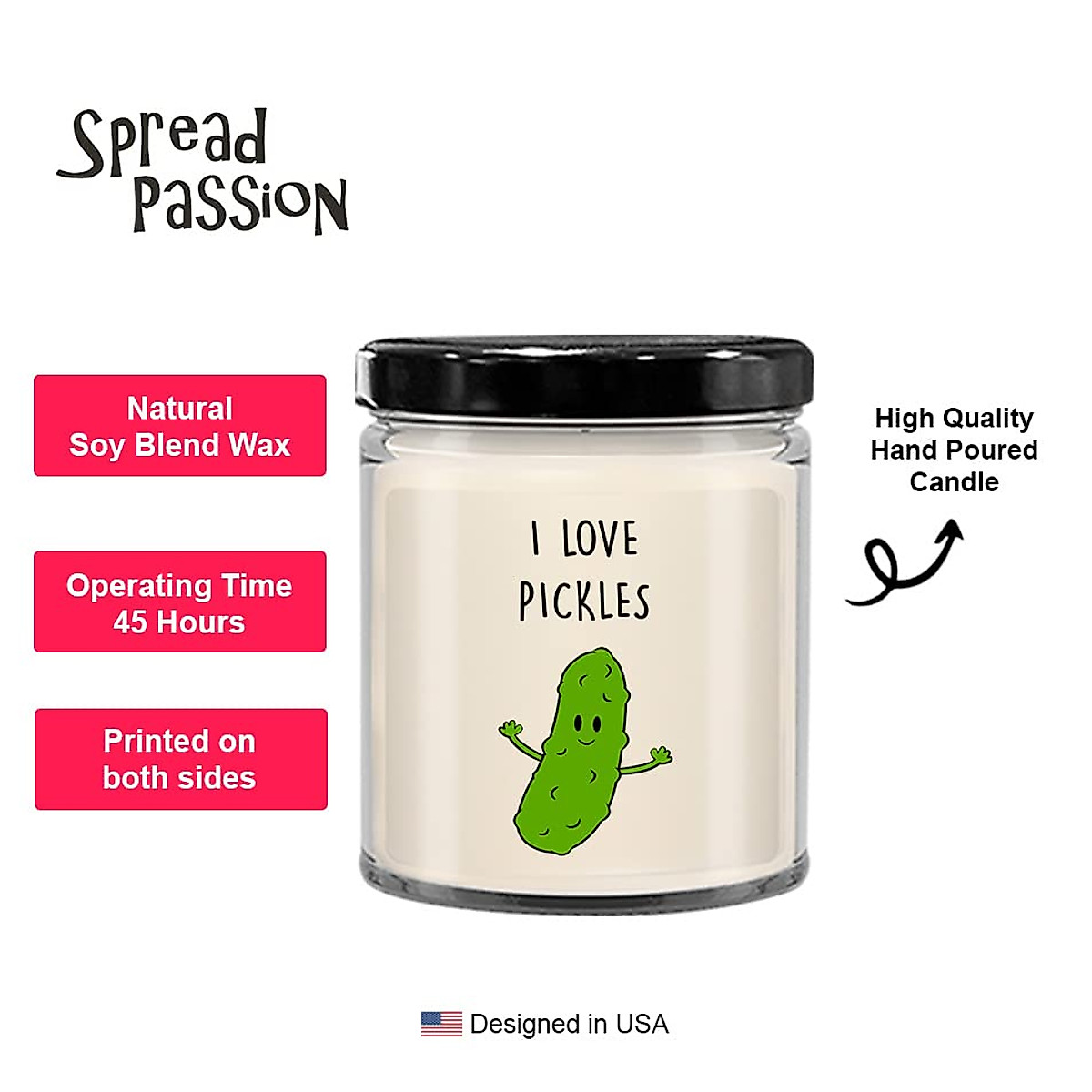 I Love Pickles Candle - Soy Wax Candle - Hand Poured Candle - 9 oz Vanilla-Scented Candle - Candle Jar
