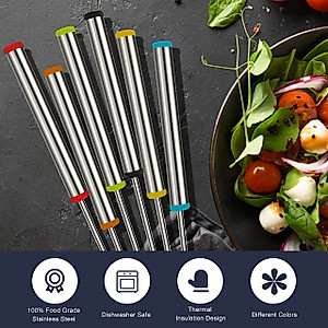 12 Pcs 9.6 Inch Cheese Fondue Forks, Smores Sticks with Color Coding, 6pcs Stainless Steel and 6pcs Wooden Handle for Roast Meat Chocolate Fountain