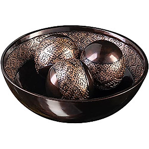 Home Decor Decorative Bowl with Orbs Set - Centerpiece Table Decorations Coffee Table Decor - Home Decorations for Living Room Decor, Big Table Centerpieces for Dining Room Table (Dublin Brown)