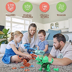 Laradola Dinosaur Toys for 3 4 5 6 7 8 Year Old Boys, Kids Take Apart STEM Construction Building Kids Toys with Electric Drill, Party Christmas Birthday Gifts Boys Girls