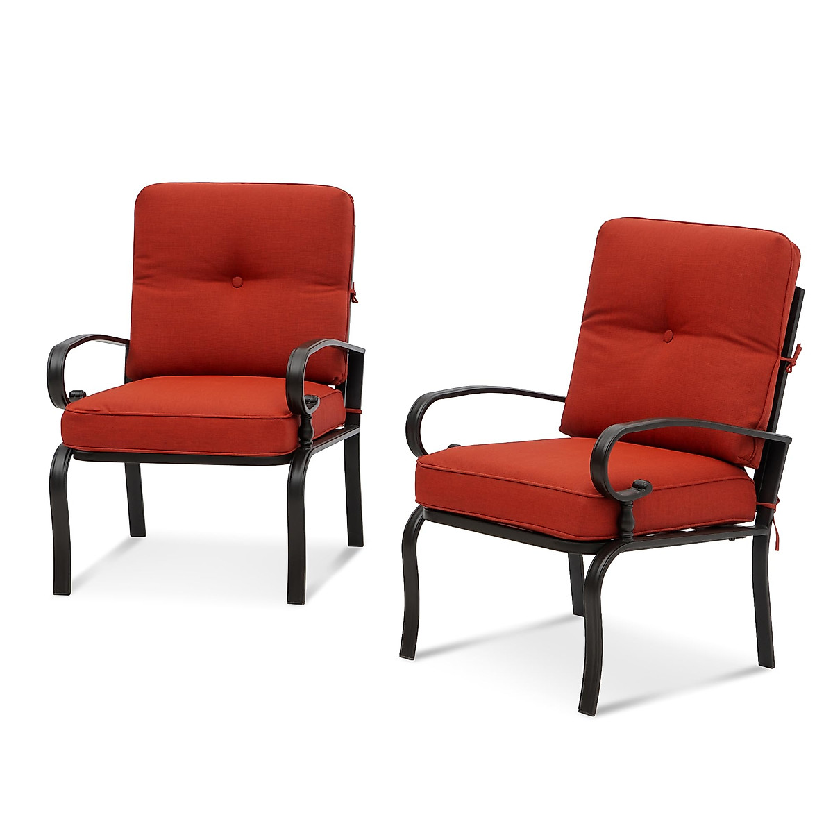 Patiomore 2 Pcs Outdoor Patio Dining Chairs Bistro Set Wrought Iron Furniture Set, All-Weather Garden Seating Chair with Red Cushions