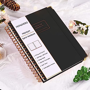 Huhuhero Spiral Notebook, College Ruled Notebook, 8.5" x 11", 320 Pages Black Leather Lined Journal for Women Men, A4 Large Notebooks for Work Writing Office, 24pcs Index Tabs, School Supplies