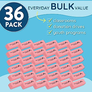 Blue Summit Supplies Pink Erasers, Bulk Erasers for Art, School, and Office Use, Classroom Set, 36 Pack