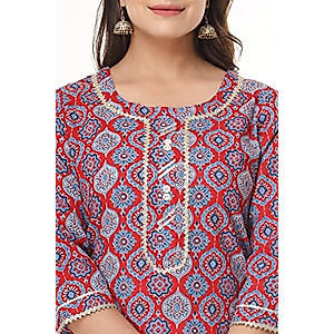 Vihaan IMPEX Indian Kurti Set with White Pant for Women Red