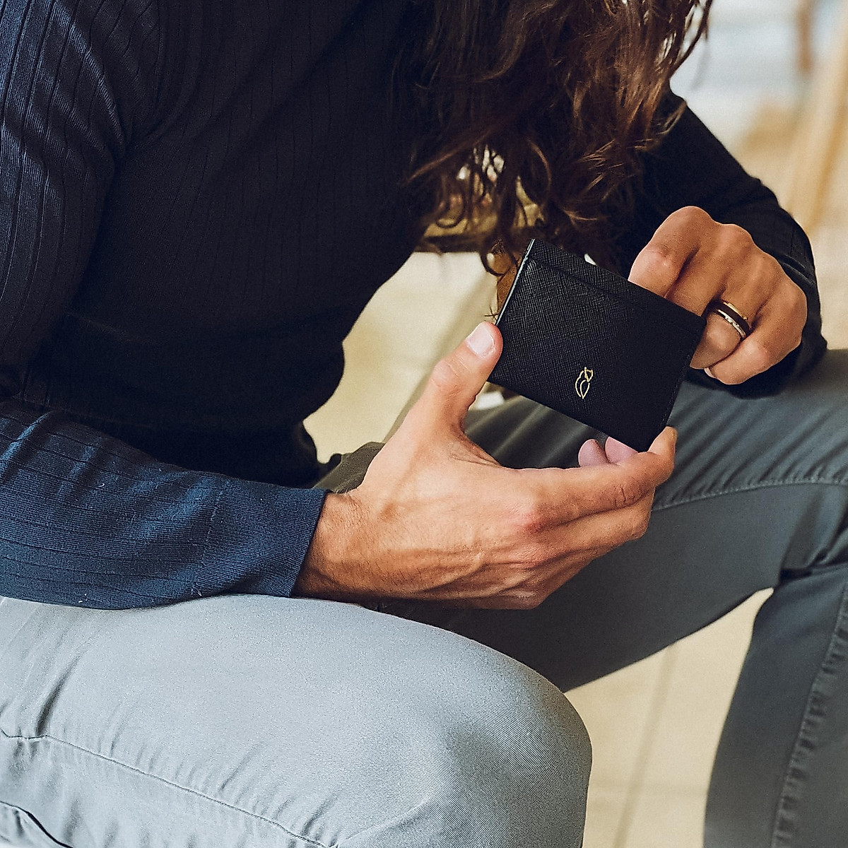 TMSP RFID Wallet for Men - Real Saffiano Leather Business Card Holder Wallet for Men - RFID Blocking Wallet - Credit Card Holder for Men - Minimalist Wallet for Men - Leather Card Holder