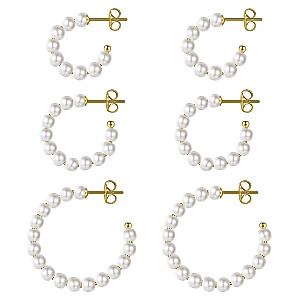 MUYAN 3 Pairs Pearl Hoop Earrings for Women,Gold Plated Pearl Earrings Lightweight Hoops White Pearl Hoops