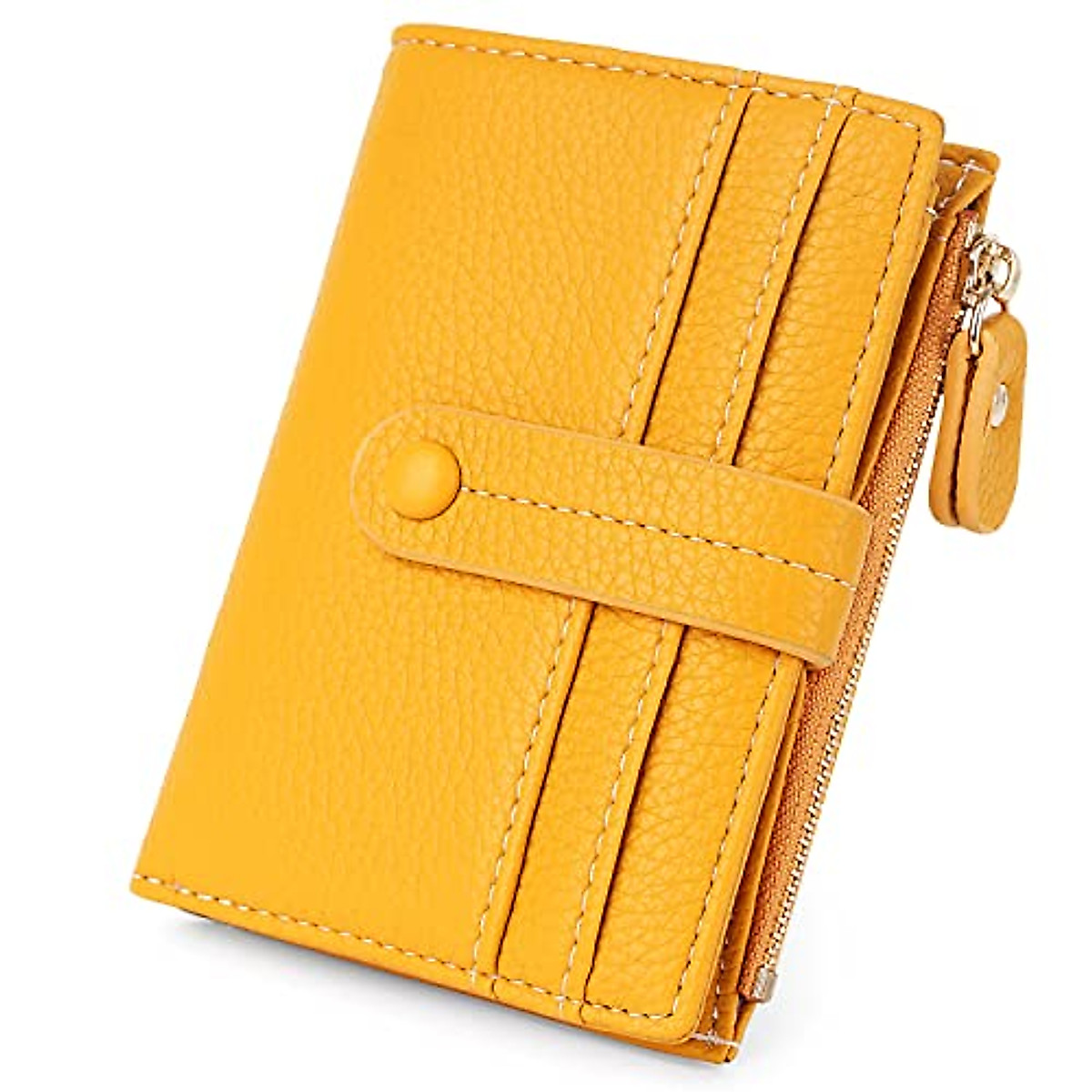 HKCLUF Small Wallet for Women,Genuine Leather Minimalist Bifold Wallets Ladies Credit Card Holder Coin Purse Mini Wallet With ID Window (Yellow)