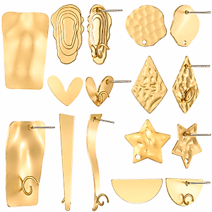 80 Pieces Gold Plated Earring Posts Earring Studs with Loop Hole Heart Star Shaped Earring Studs for Jewelry Earring Making, Assorted Shapes
