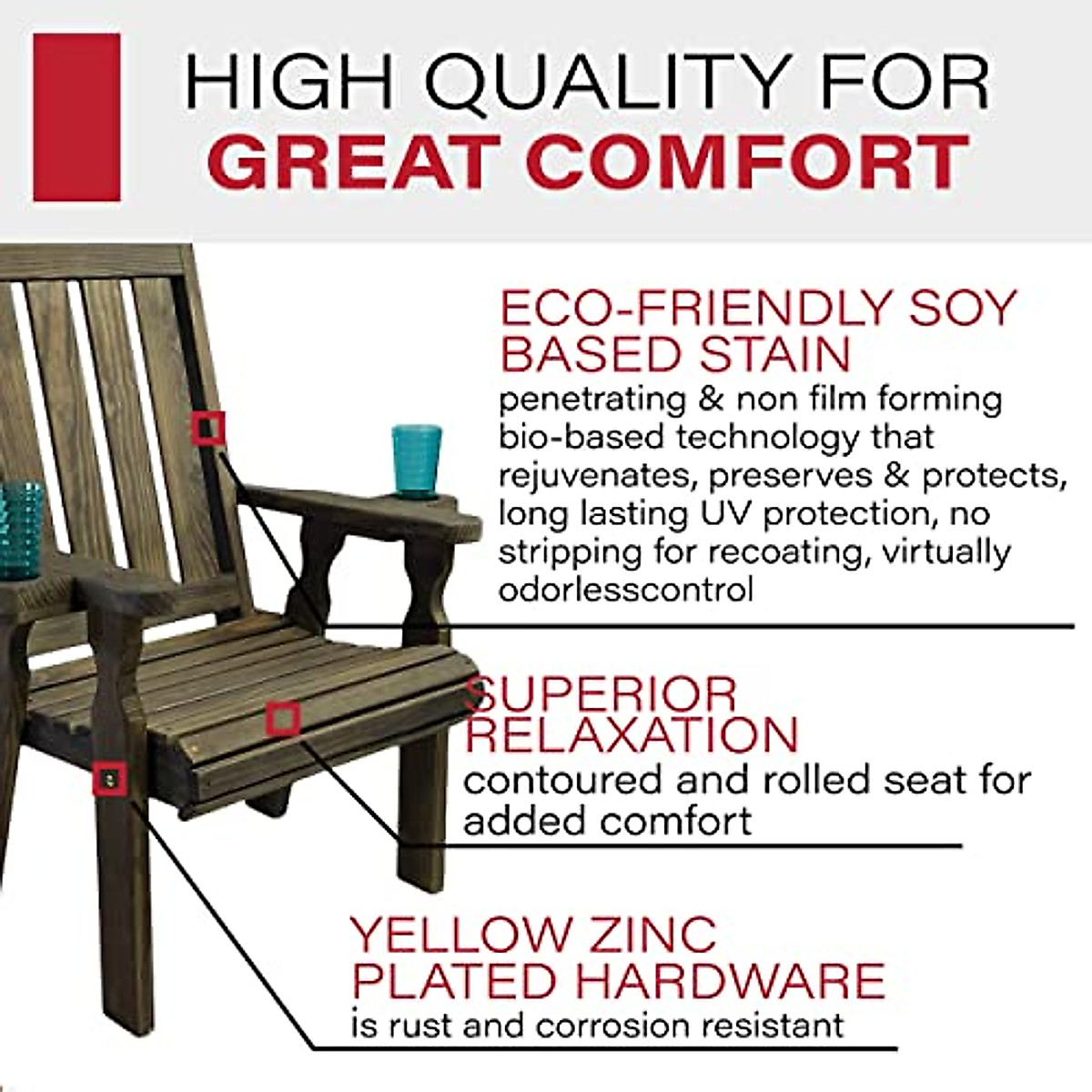 Amish Casual Heavy Duty 600 Lb High Back Mission Treated Patio Chair with Cupholders (Dark Walnut Stain)