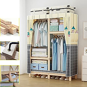 Walnut Folding Wardrobe with Wood Frame, Storage Closet, Portable Wardrobe Organizer Shelf, Bedroom Standing Cabinet