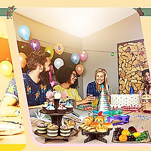 Sawysine 7 Pieces Woodland Cupcake Stand Set Includes 2 Wood Grain 3 Tier Cardboard 1 Rustic Dessert 4 Rectangle Serving Tray for Halloween Baby Shower Birthday (Rustic Style)