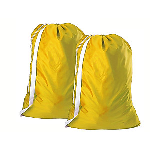 2 Pack - Nylon Travel Laundry Bags with Shoulder Strap, Machine Washable Dirty Clothes Organizer, size: 30" x 40" Easy fit a Laundry Hamper or Basket, Made in USA (YELLOW)