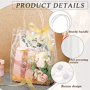 24 Pack Thank You Gift Bags Clear PVC Plastic Gift Bag with Handle Transparent Gift Tote Bag Wedding Gift Bag Ribbon for Baby Shower Party Birthday Favor 8 x 4 x 10 Inch (Cute Style)